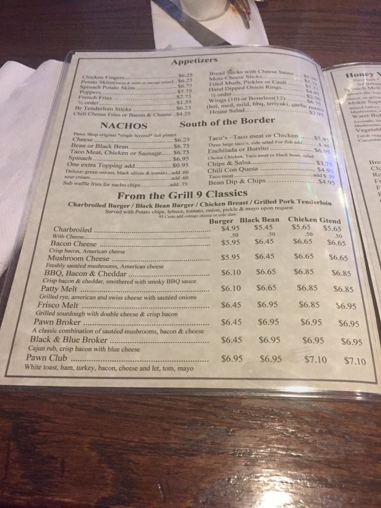 Pawn Shop Pub Menu In Indianapolis Indiana USA Pawn Shop Pub Menu In Indianapolis Indiana USA