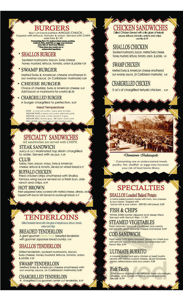 Shallo's Antique Restaurant & Brewhaus menu in Indianapolis, Indiana, USA