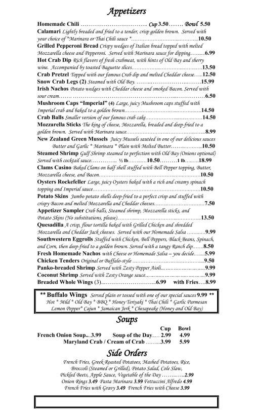 Hazelwood Inn menu in Baltimore, Maryland, USA