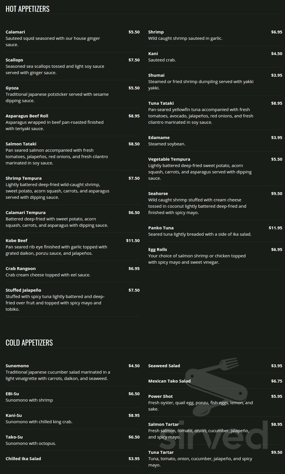Spider Sushi Bar menu in Rockford, Illinois, USA