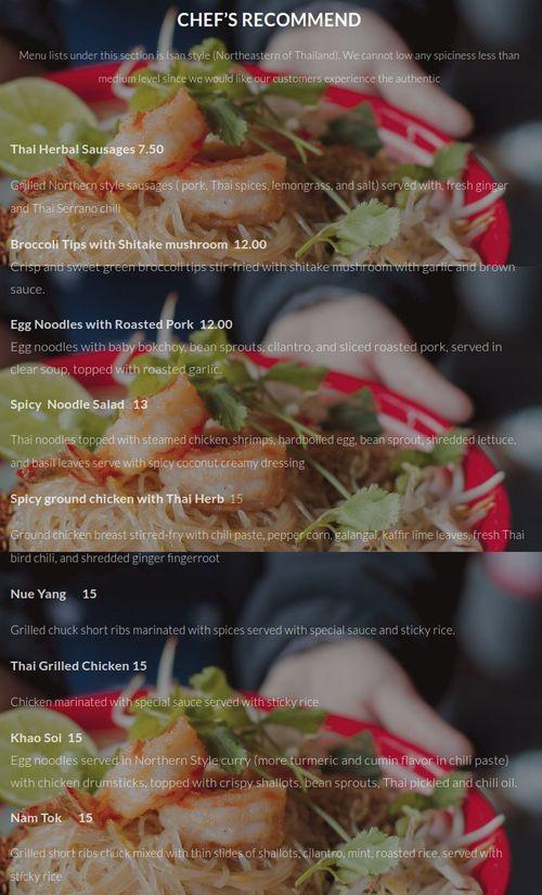 Thai Me Up menu in Pittsburgh, Pennsylvania, USA