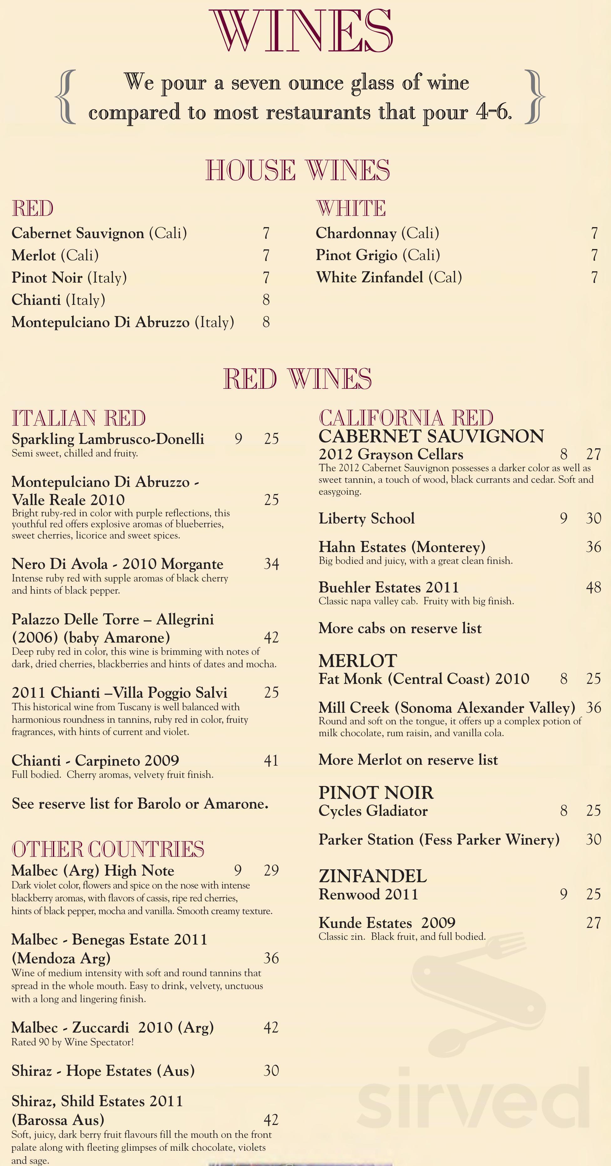 Angelo's Restaurant menu in Washington, Pennsylvania, USA
