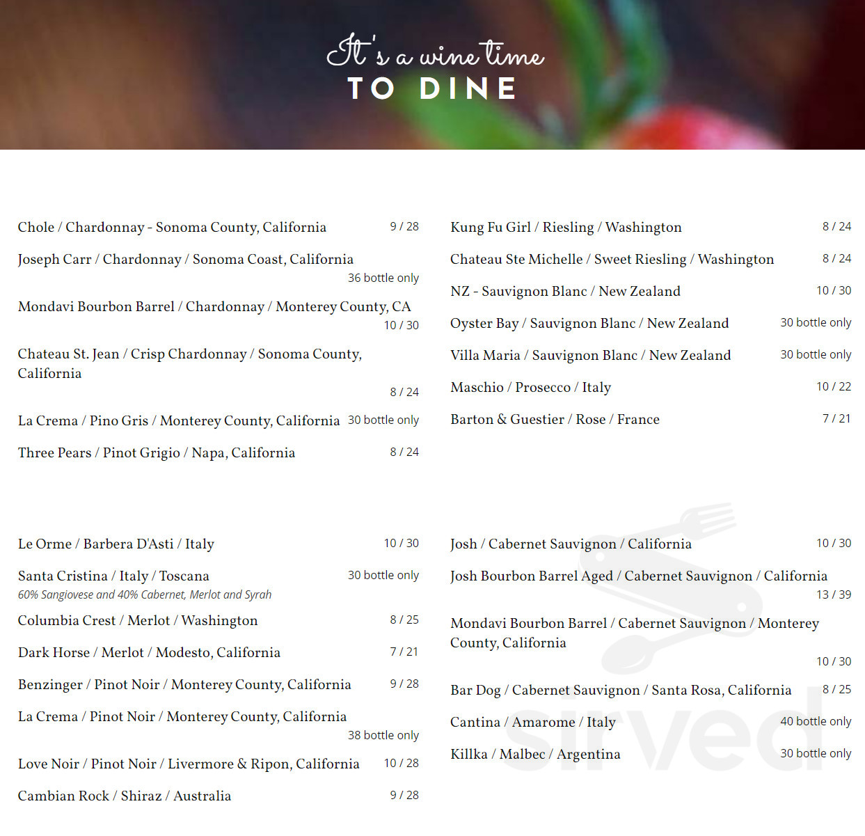 Sugarbeets menu in Rome, New York, USA