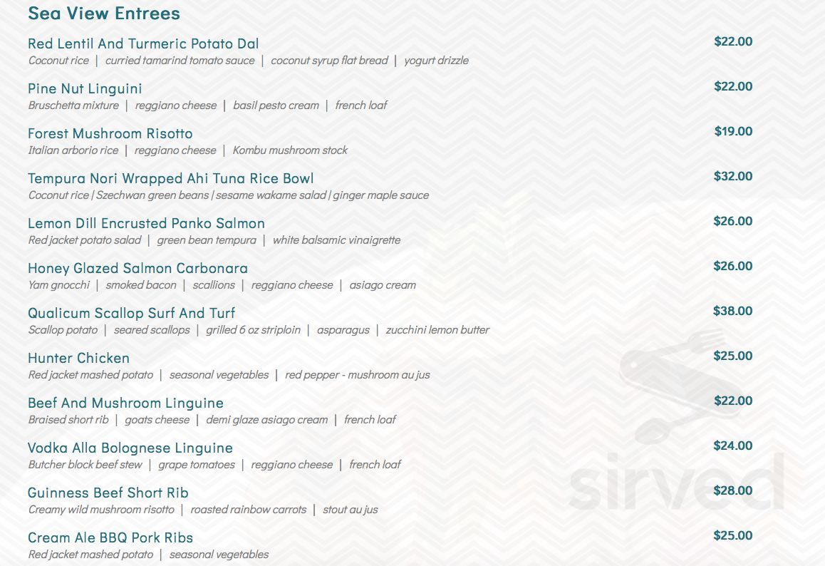 Qualicum Beach Inn menu in Qualicum Beach, British Columbia, Canada