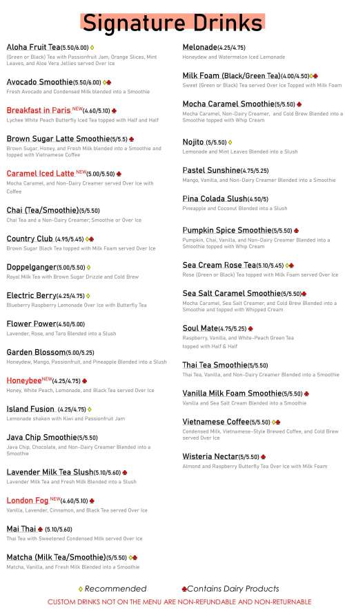 West Straw's Boba Tea menu in Lubbock, Texas, USA