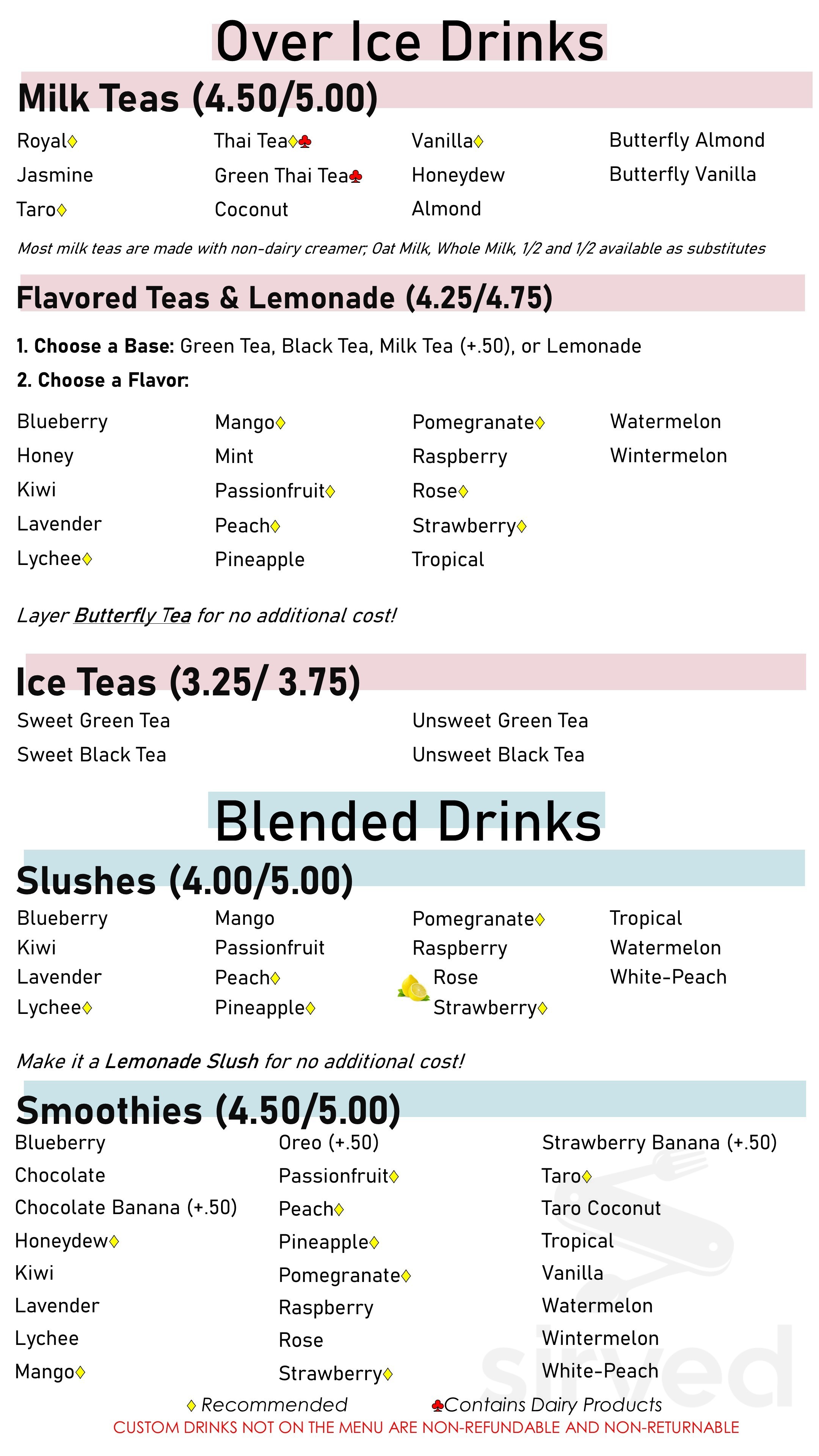 West Straw's Boba Tea menu in Lubbock, Texas, USA