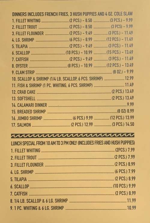 Newport Seafood menu in Newport News, Virginia, USA