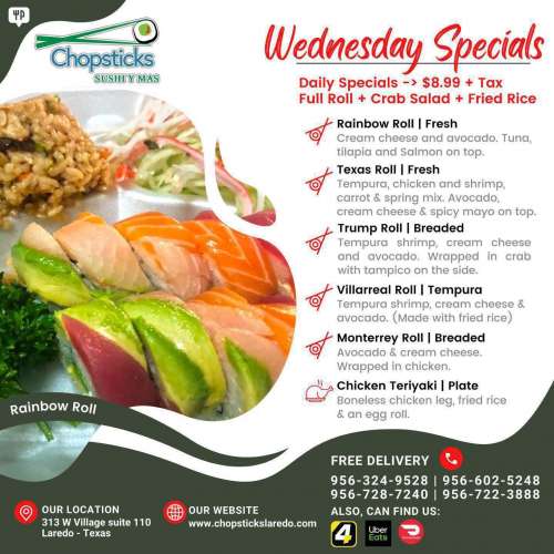 Chopsticks menu in Laredo, Texas, USA