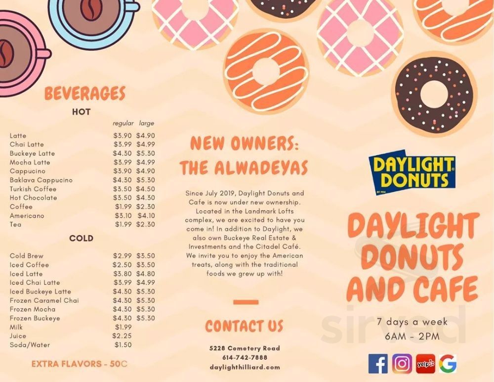 Daylight Donuts & Cafe Hilliard menu in Hilliard, Ohio, USA