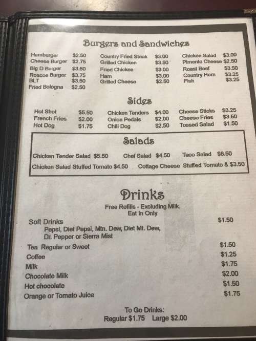 Pete's Diner menu in Lancaster, Kentucky, USA