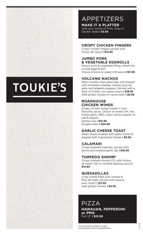 Club Regent Casino menu in Winnipeg, Manitoba, Canada