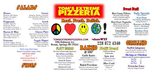 Menu for Tom's Extreme Pizzeria in Ocean Springs, MS | Sirved