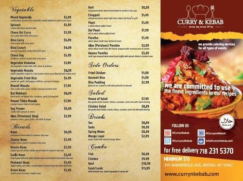 Curry & Kebab menu in The Bronx, New York, USA