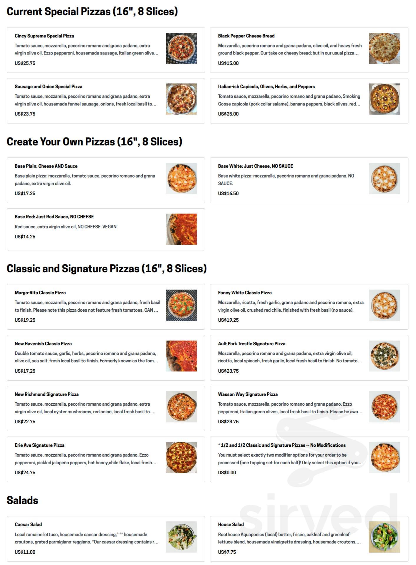 Saint Francis Apizza menu in Cincinnati, Ohio, USA
