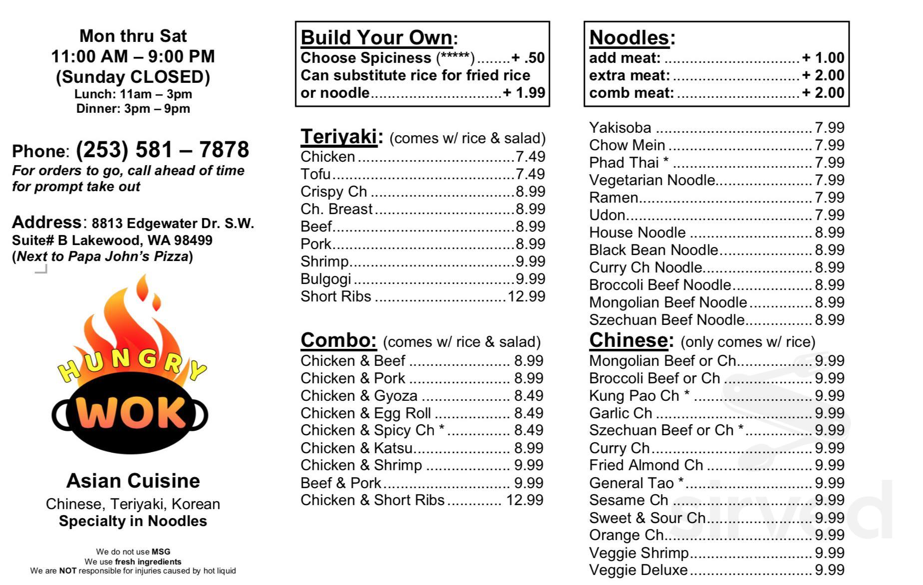 Hungry Wok & Teriyaki menu in Lakewood, Washington, USA