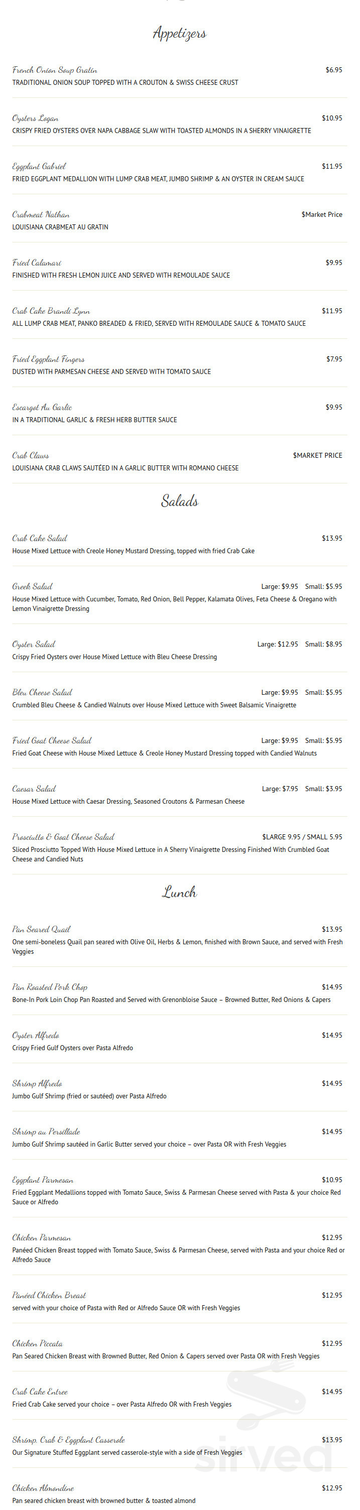 Cafe Lynn menu in Mandeville, Louisiana, USA