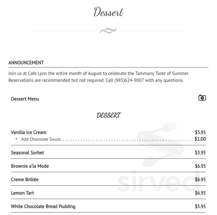 Cafe Lynn menu in Mandeville, Louisiana, USA