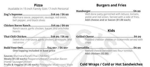 Menu for Zogs in Fox Island, WA | Sirved
