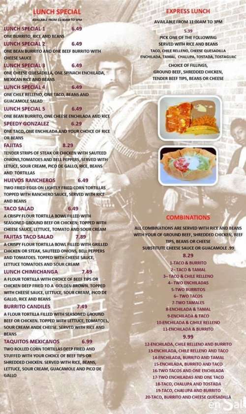 Candiles Mexican Restaurant menu in Augusta, Kansas, USA