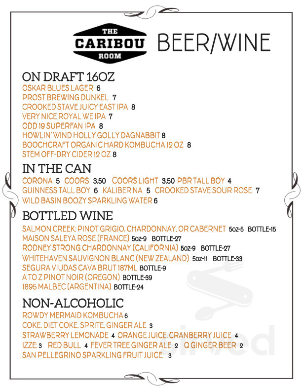 The Caribou Room menu in Nederland, Colorado, USA