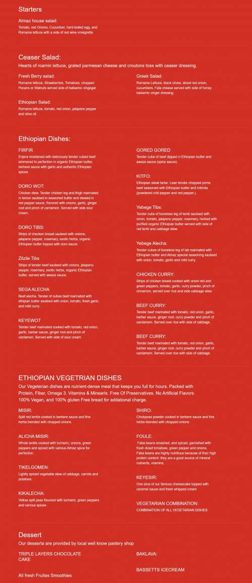 Almaz Cafe menu in Philadelphia, Pennsylvania, USA