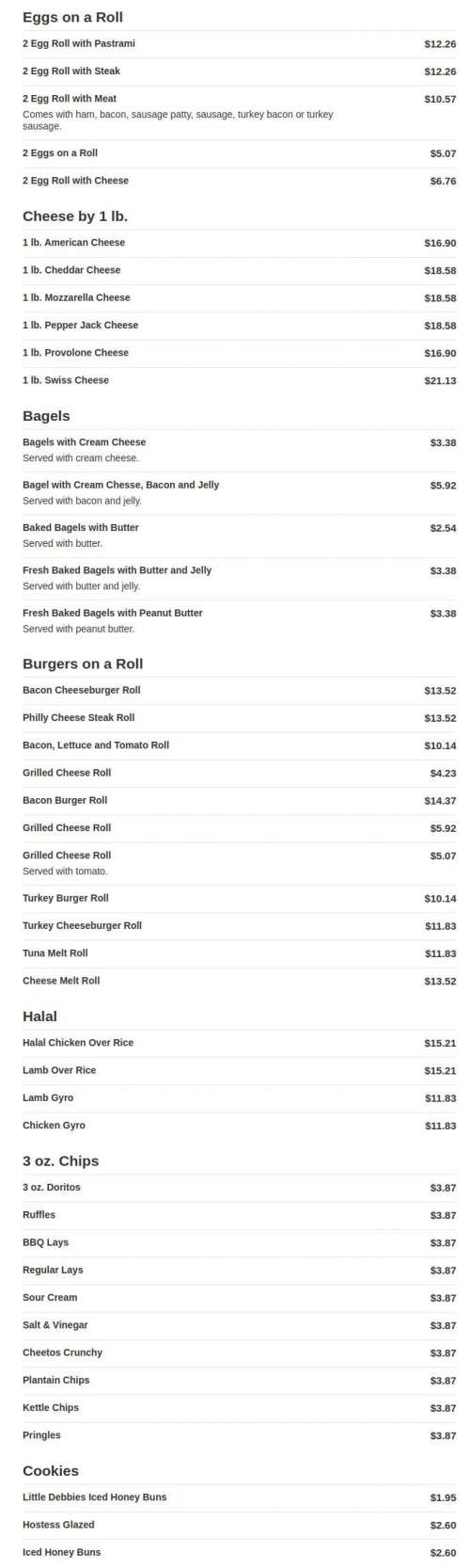 101 Deli menu in Queens, New York, USA