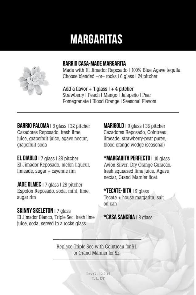 Barrio Tacos menus in Columbus, Ohio, United States