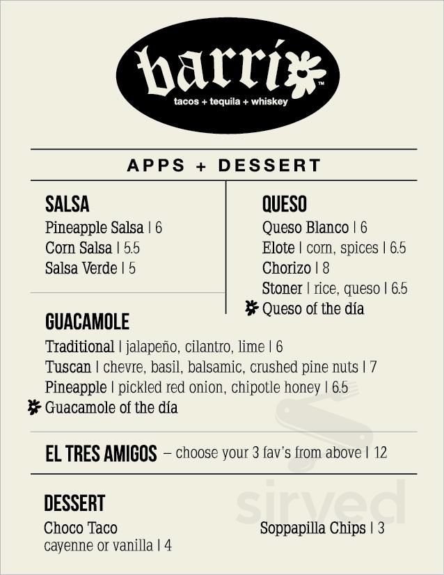 Menu for Barrio Strongsville in Strongsville, Ohio, United States