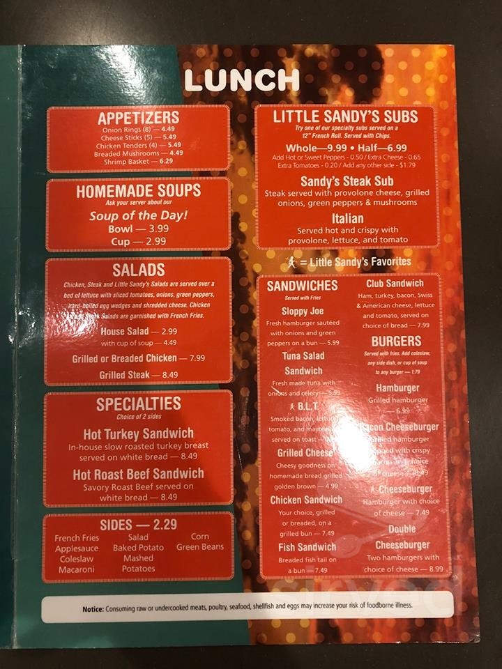 Menu for Little Sandy's in Clarksburg, WV | Sirved