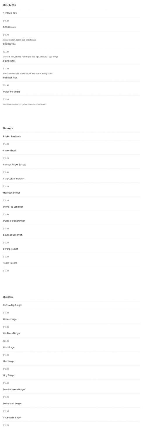 Hog's Hollow Saloon menu in Berwick, Pennsylvania, USA