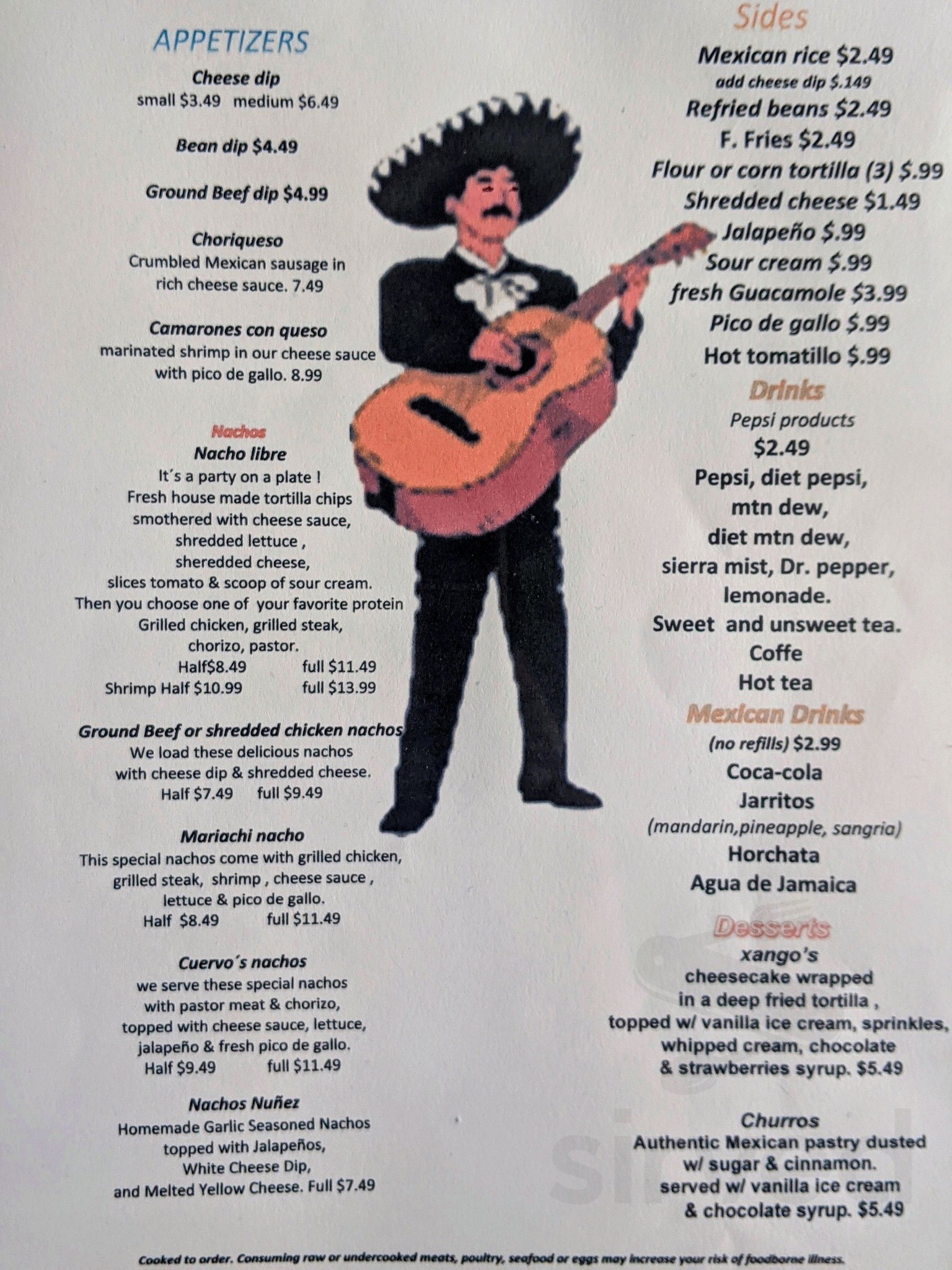 Cuervo's Tacos menu in Winchester, Indiana, USA