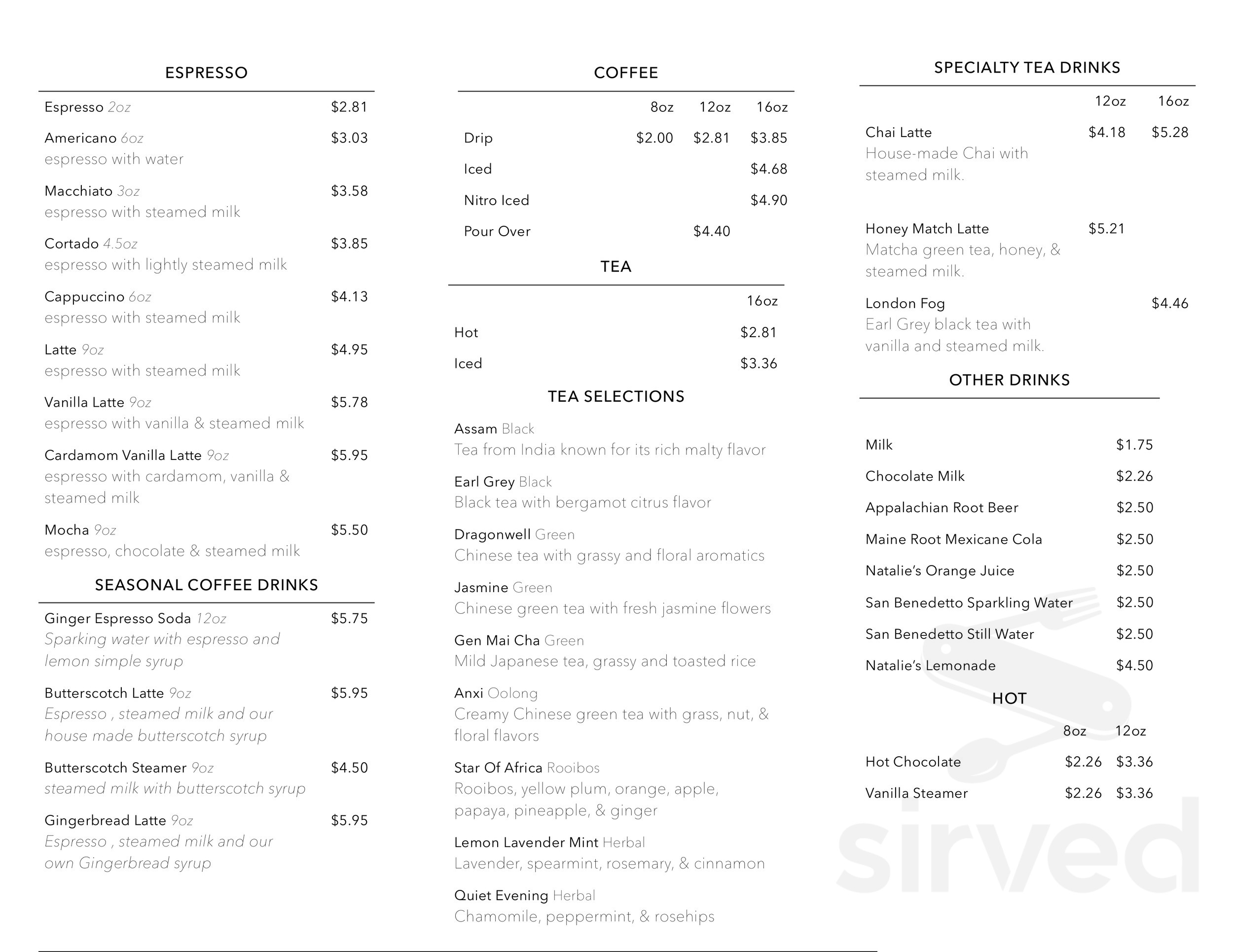 Rare Bird Coffee Roasters menu in Falls Church, Virginia, USA
