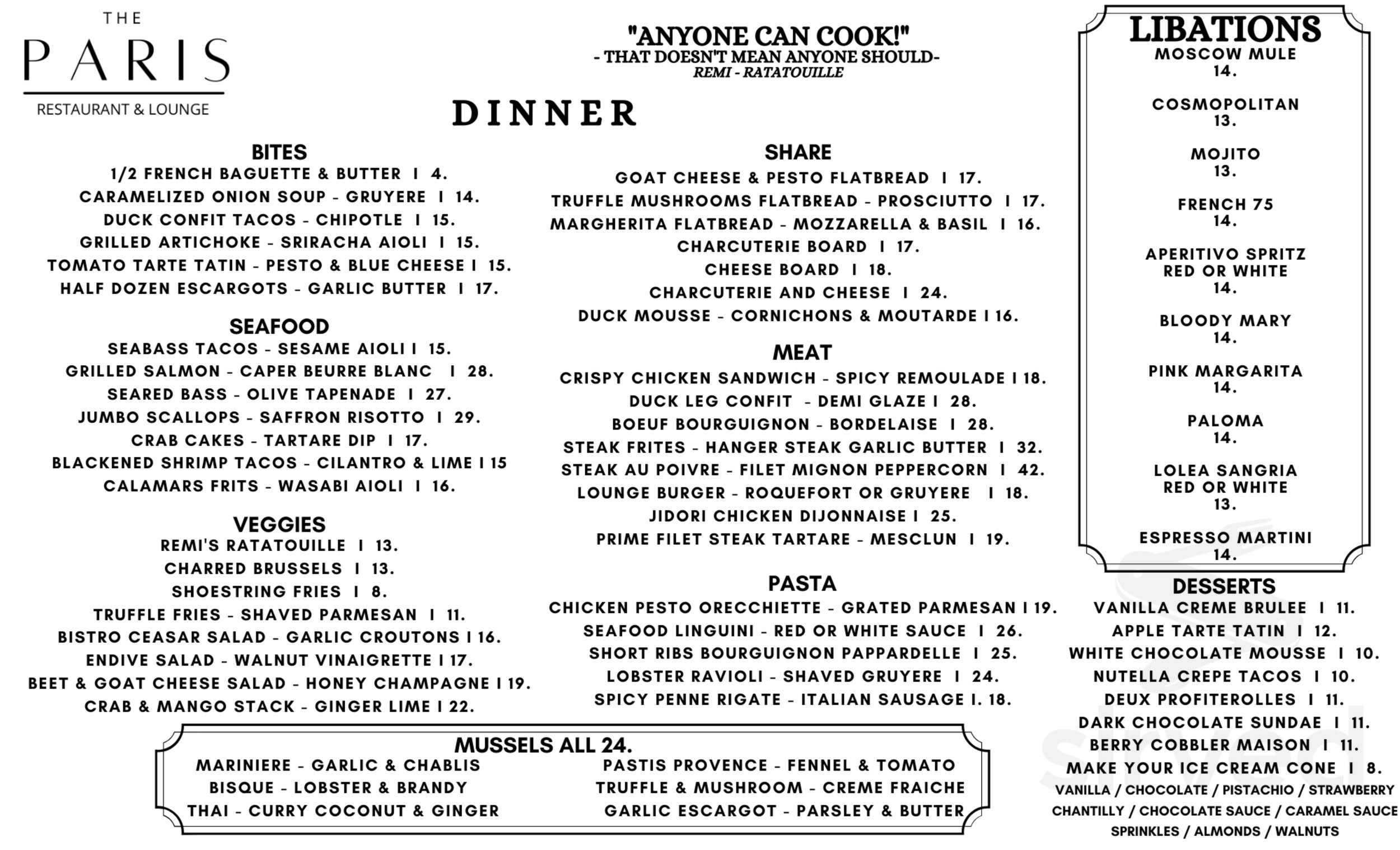 Meet in Paris French Bistro menu in Culver City, California, USA