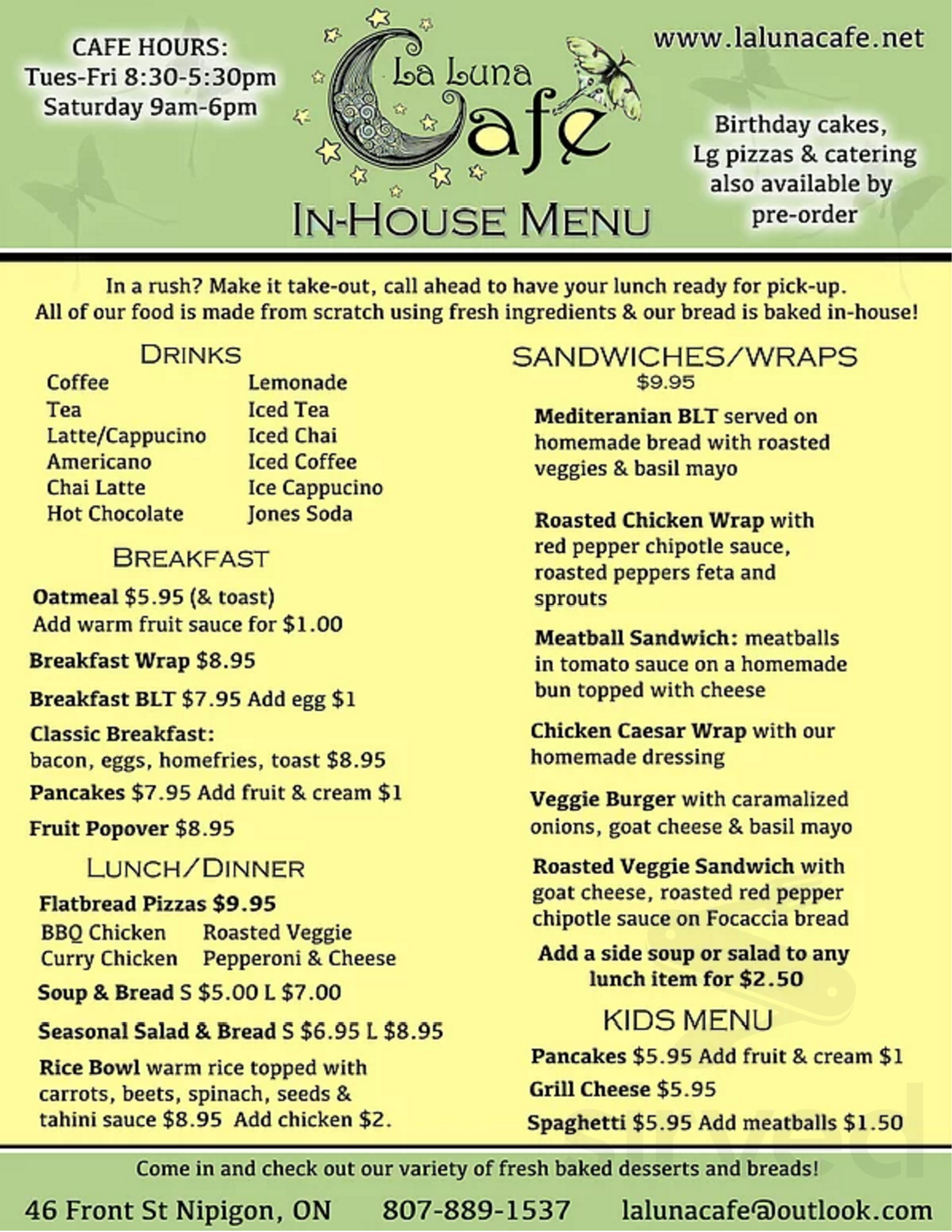 La Luna Cafe Menu In Nipigon Ontario Canada La Luna Cafe Menu In Nipigon Ontario Canada