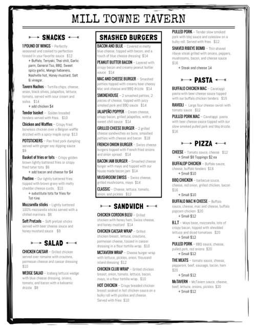 Mill Towne Tavern menu in Sanford, Maine, USA