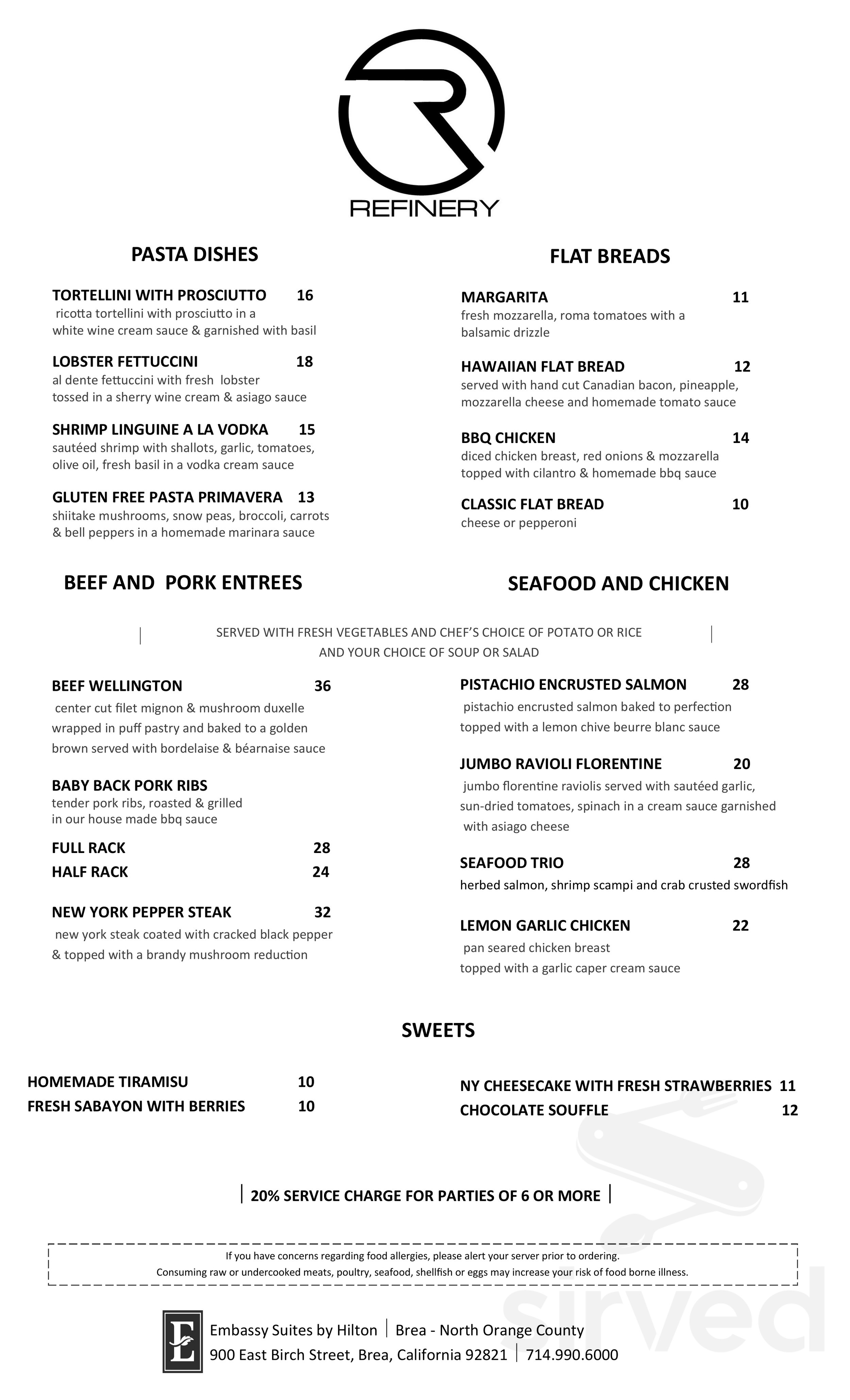 The Refinery menu in Brea, California, USA