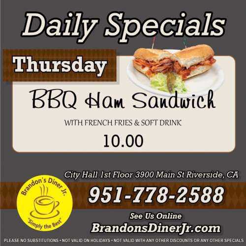 Brandon's Diner Jr. Of City Hall menu in Riverside, California, USA