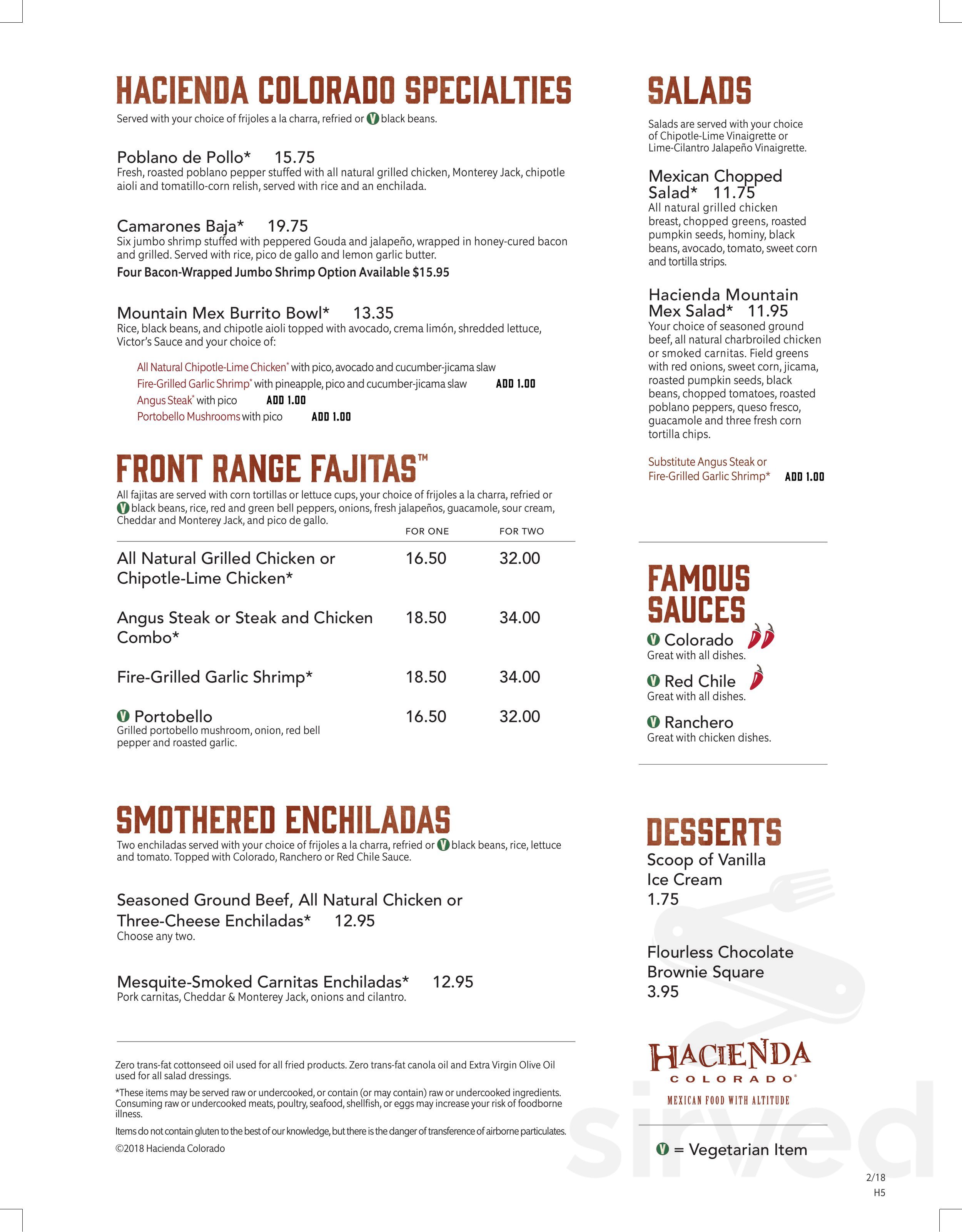 Hacienda Colorado menu in Colorado Springs, Colorado, USA