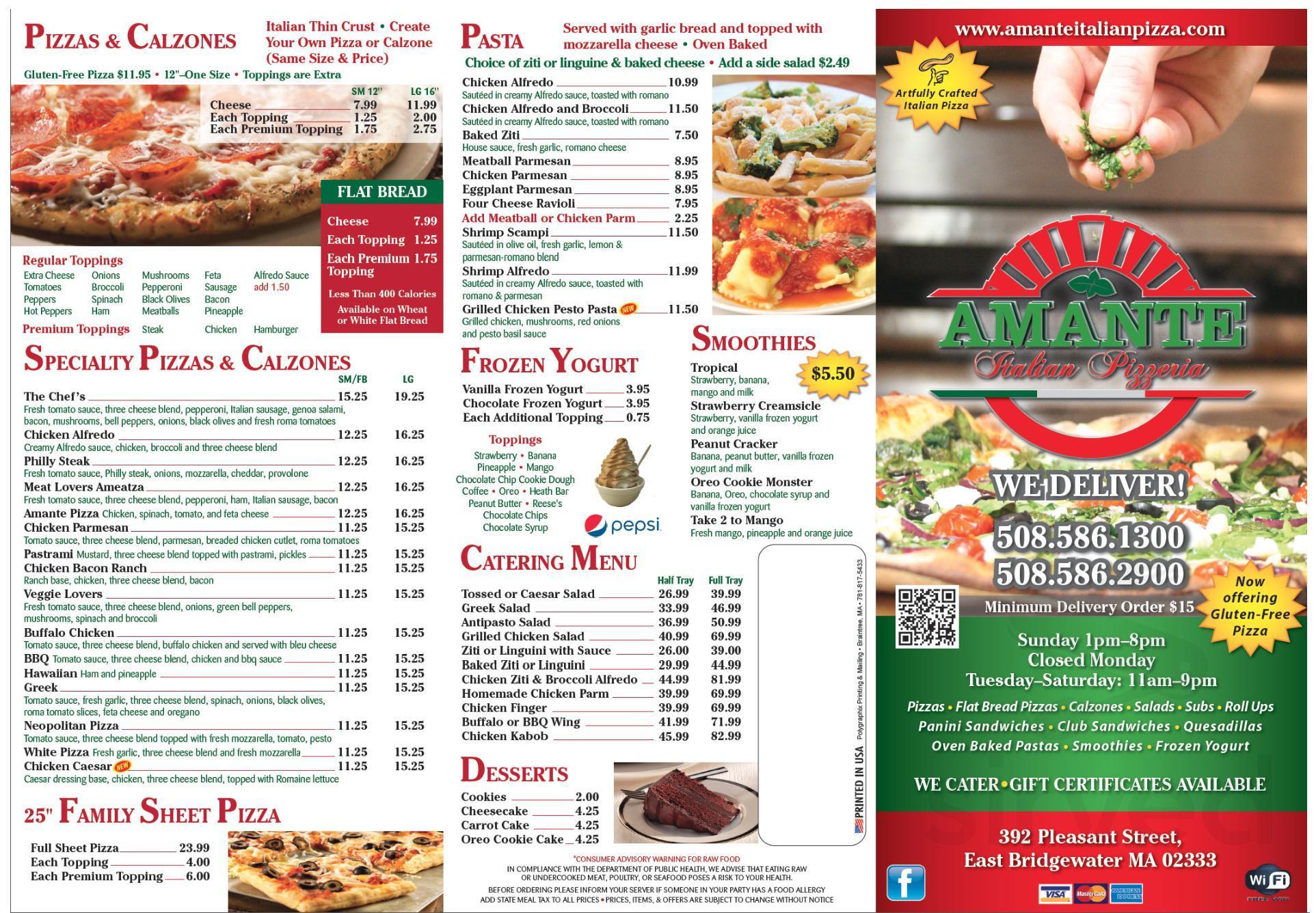 Menu - East Bridgewater MA's Amante Italian Pizzeria | Sirved