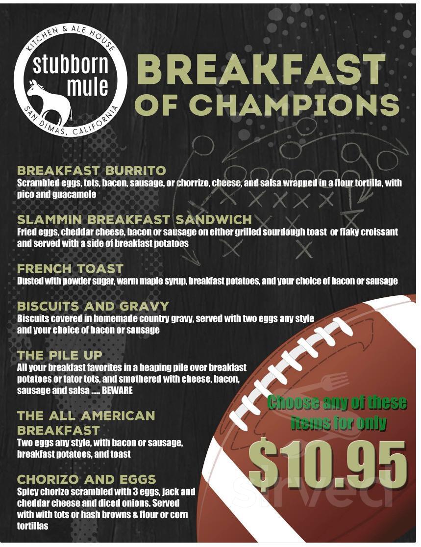 Stubborn Mule menu in San Dimas, California, USA