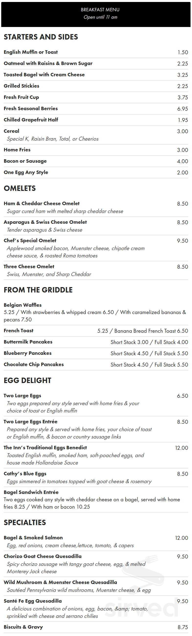 Menu for The Dining Room at The Nittany Lion Inn in State College, PA ...