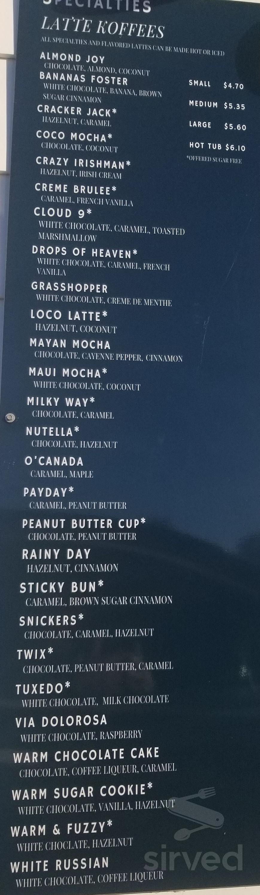 Koffee With A Kause menu in Bryant, Arkansas, USA