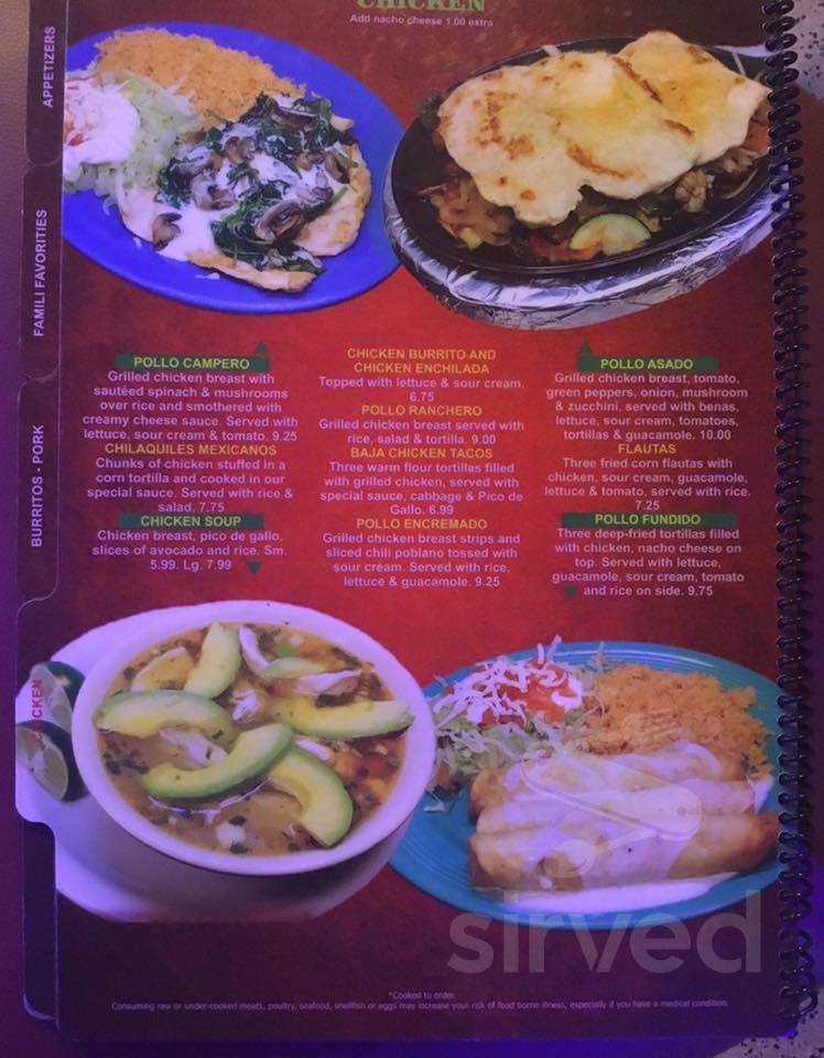 Menu for El michoacan mexican restaurant in Forest City, North Carolina ...