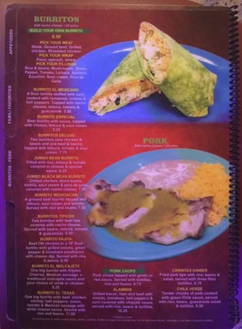 El michoacan mexican restaurant menu in Forest City, North Carolina, USA