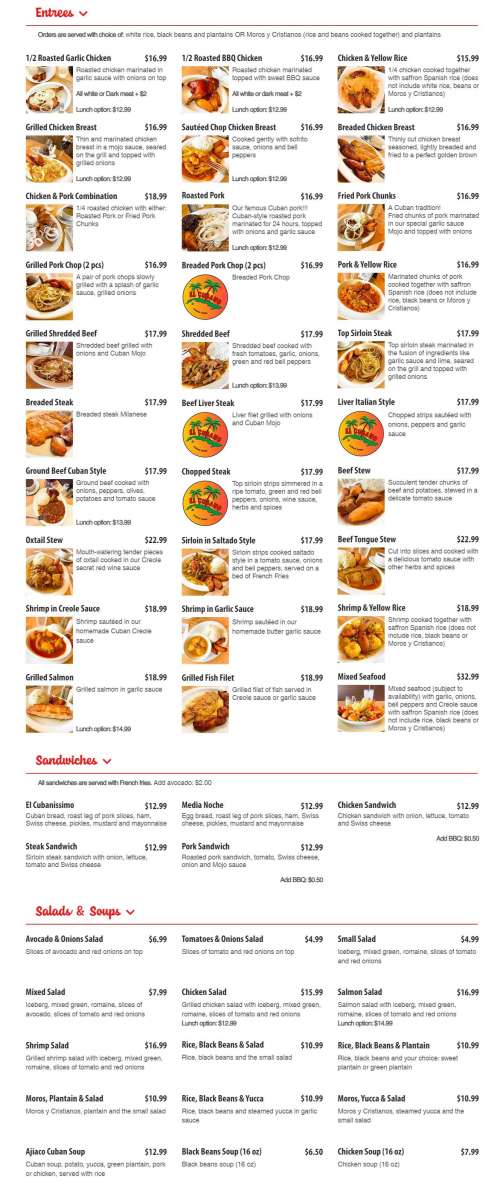 El Cubano menu in Valencia, California, USA