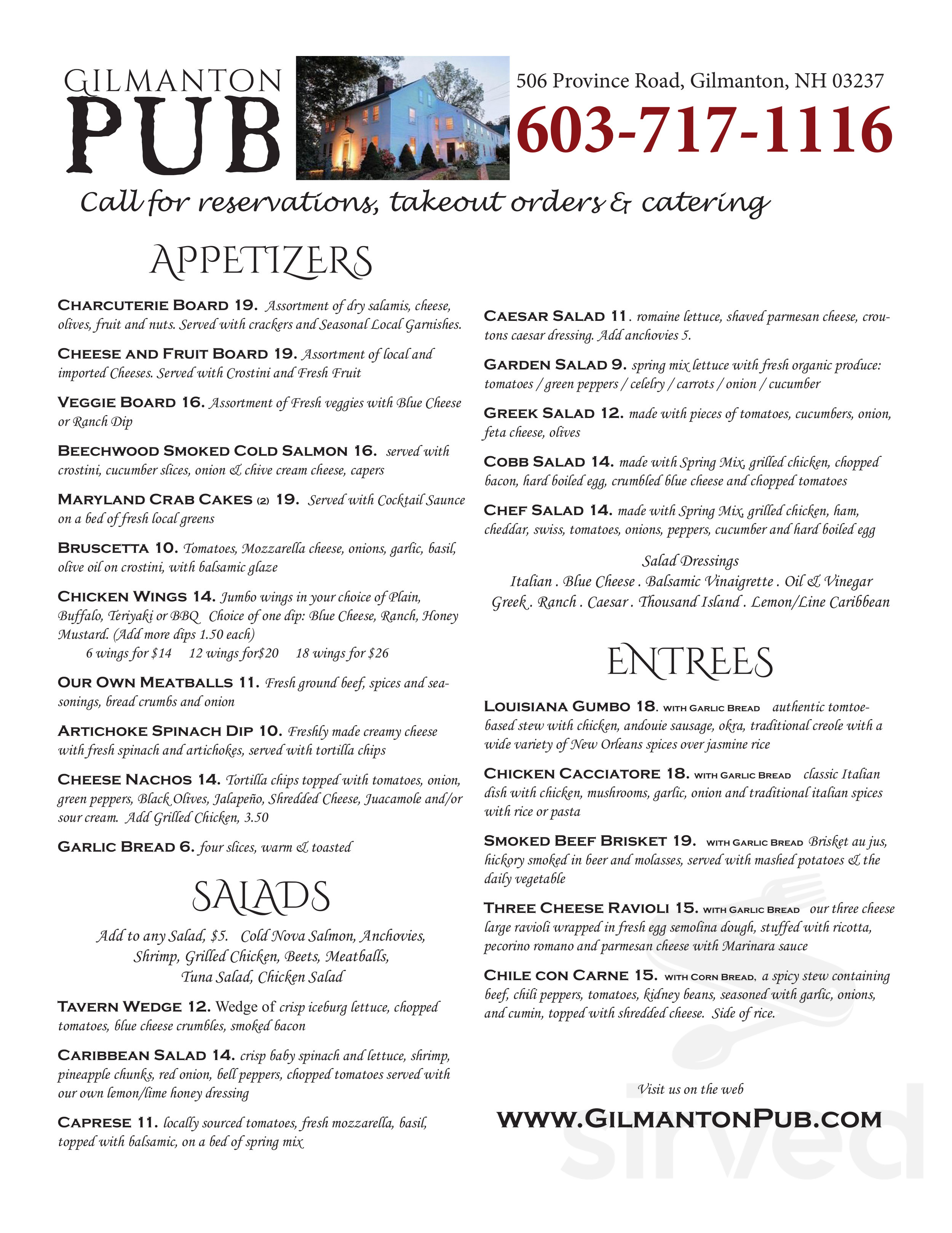 Gilmanton Pub menus in Gilmanton, New Hampshire, United States