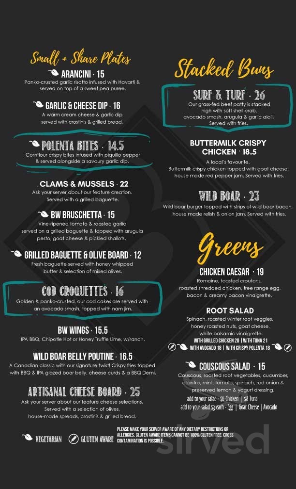 The Brickworks menu in Whistler, British Columbia, Canada