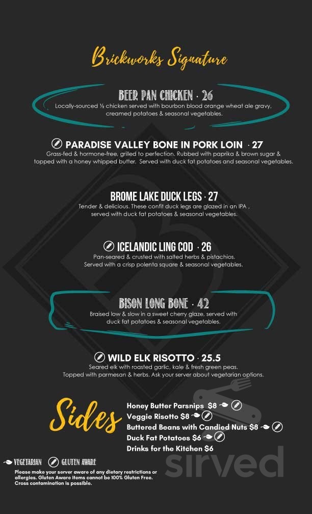 The Brickworks menu in Whistler, British Columbia, Canada