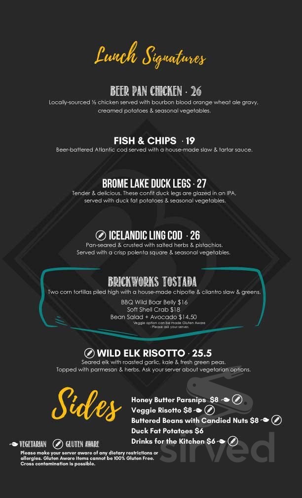 Menu - Whistler BC's The Brickworks | Sirved