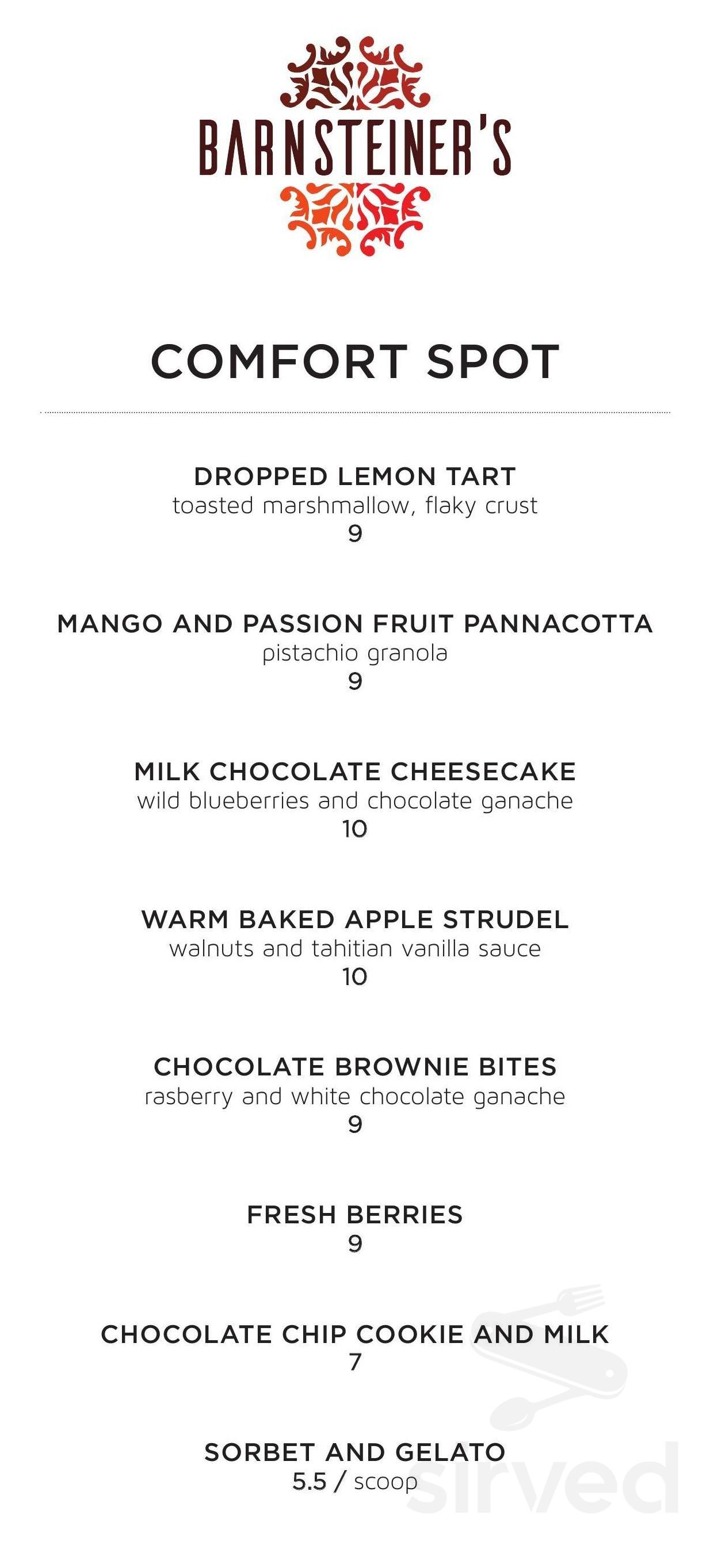 Barnsteiner's menu in Toronto, Ontario, Canada